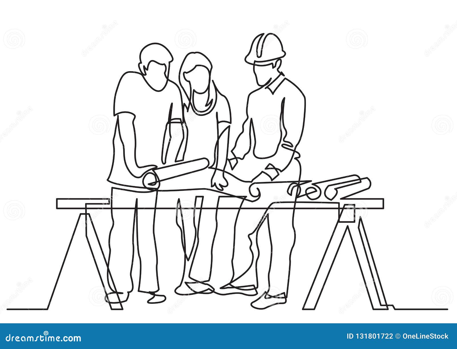 Continuous Line Drawing Of - Couple Discussing Costruction Plan With ...