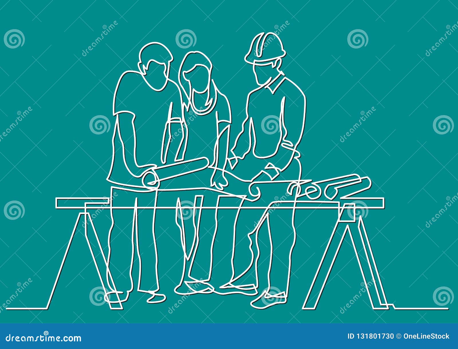 Continuous Line Drawing of - Couple Discussing Costruction Plan with ...