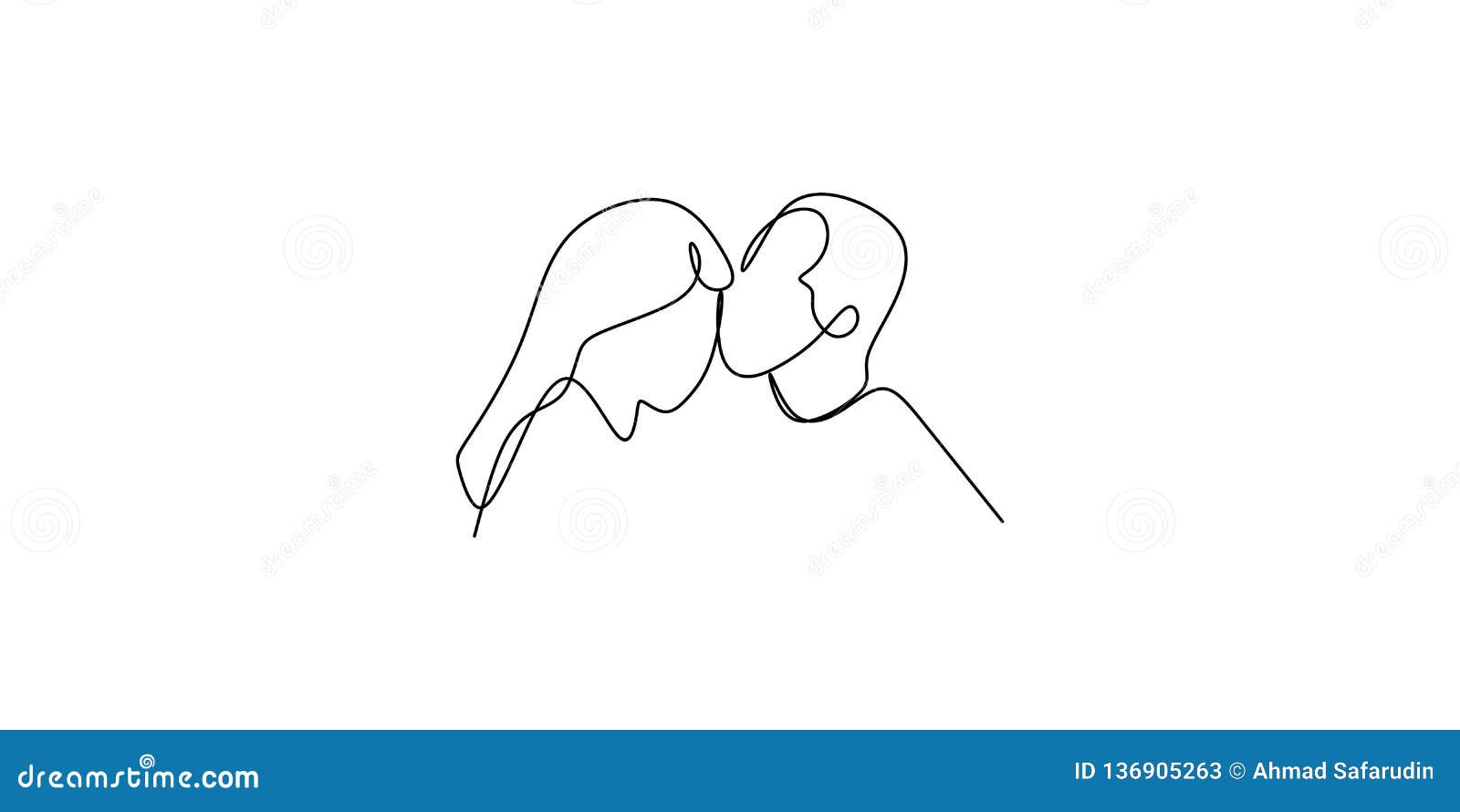 Continuous Line Drawing of a Couple Kissing Vector Illustration Stock ...