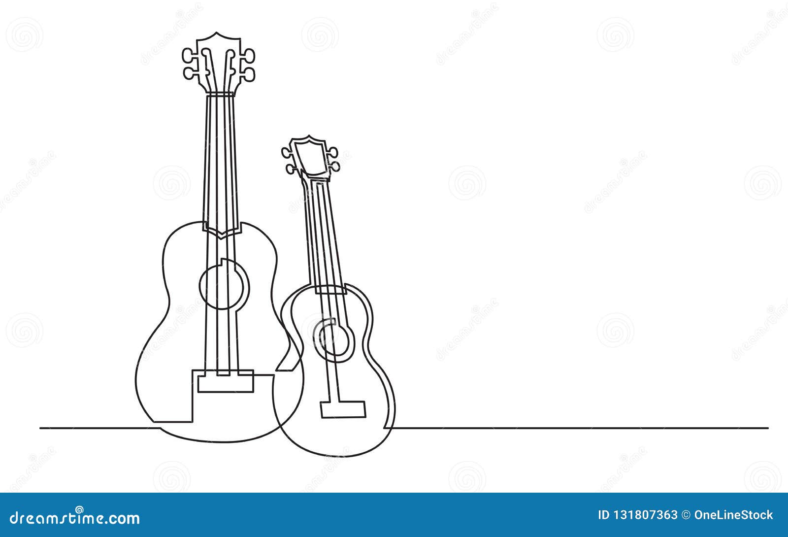 Continuous Line Drawing of Couple of Ukulele Guitars Stock Vector ...