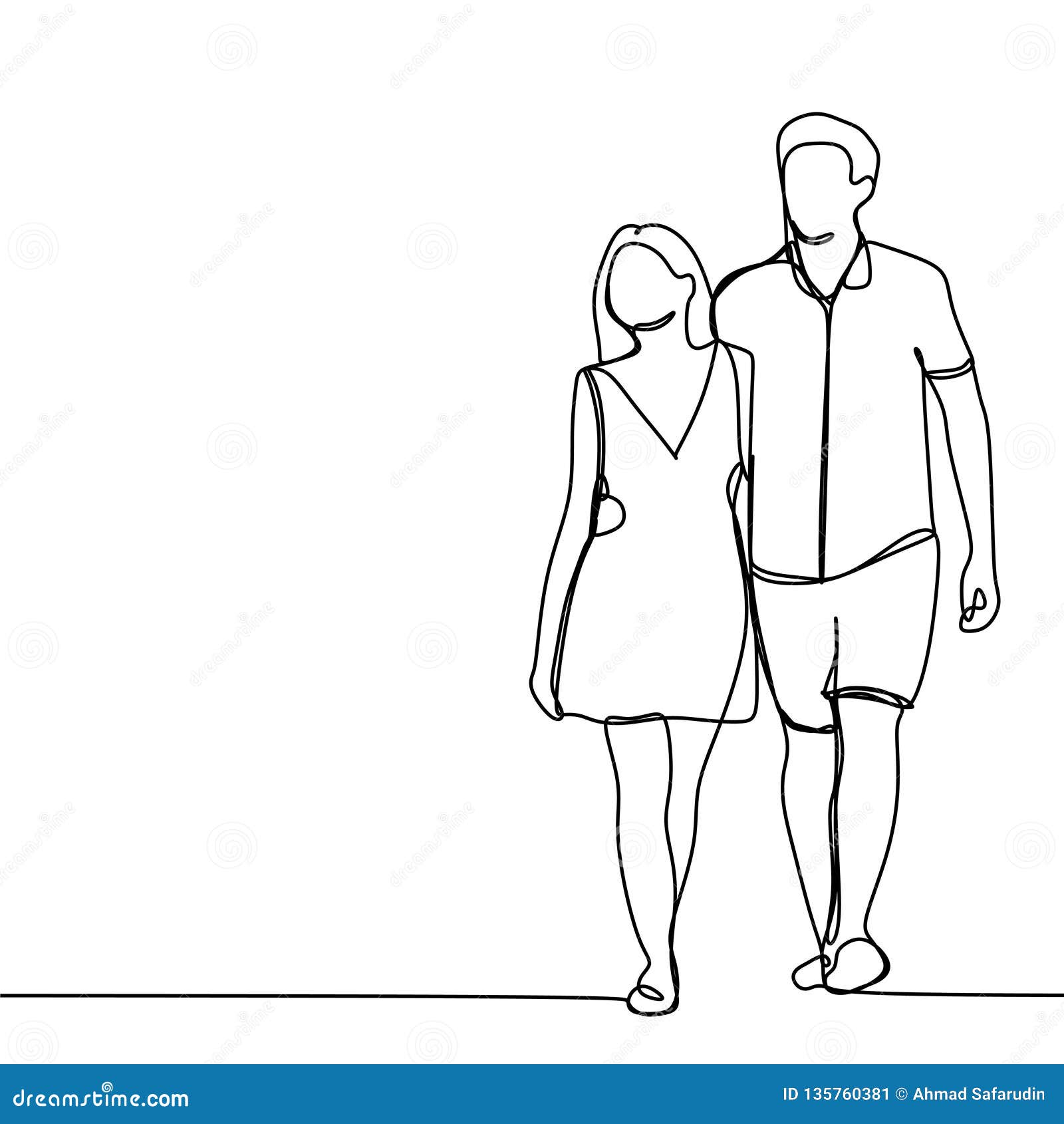 Continuous Line Drawing of Couple Walking with Casual Style - Vector ... Continuous Line Drawing of Couple Walking with Casual Style - Vector ...