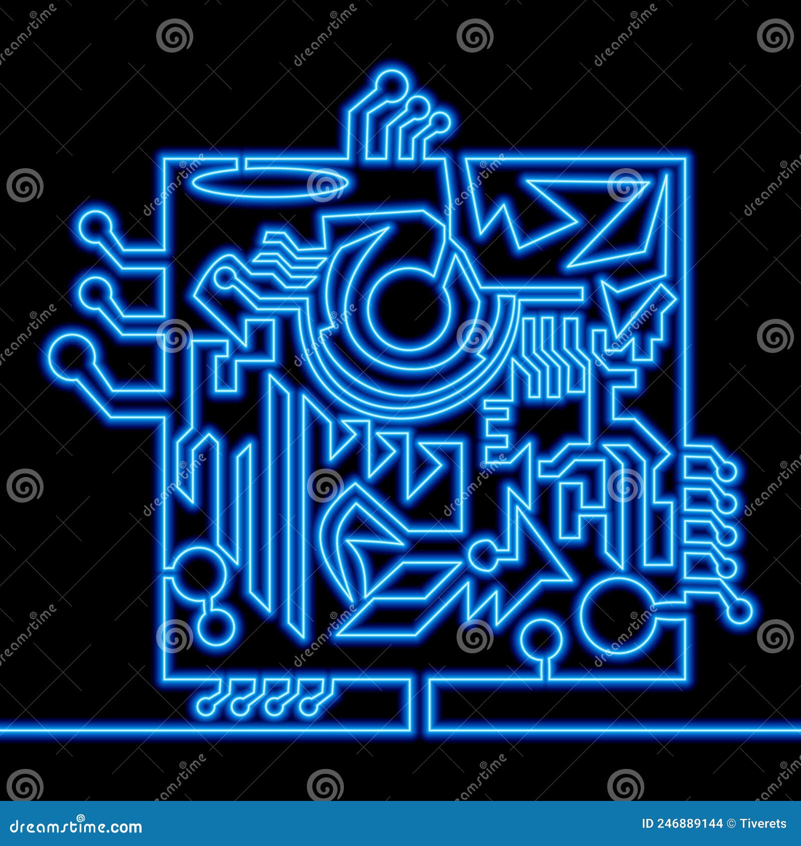 Continuous Line Drawing CPU Microchip Neon Concept Stock Vector ...
