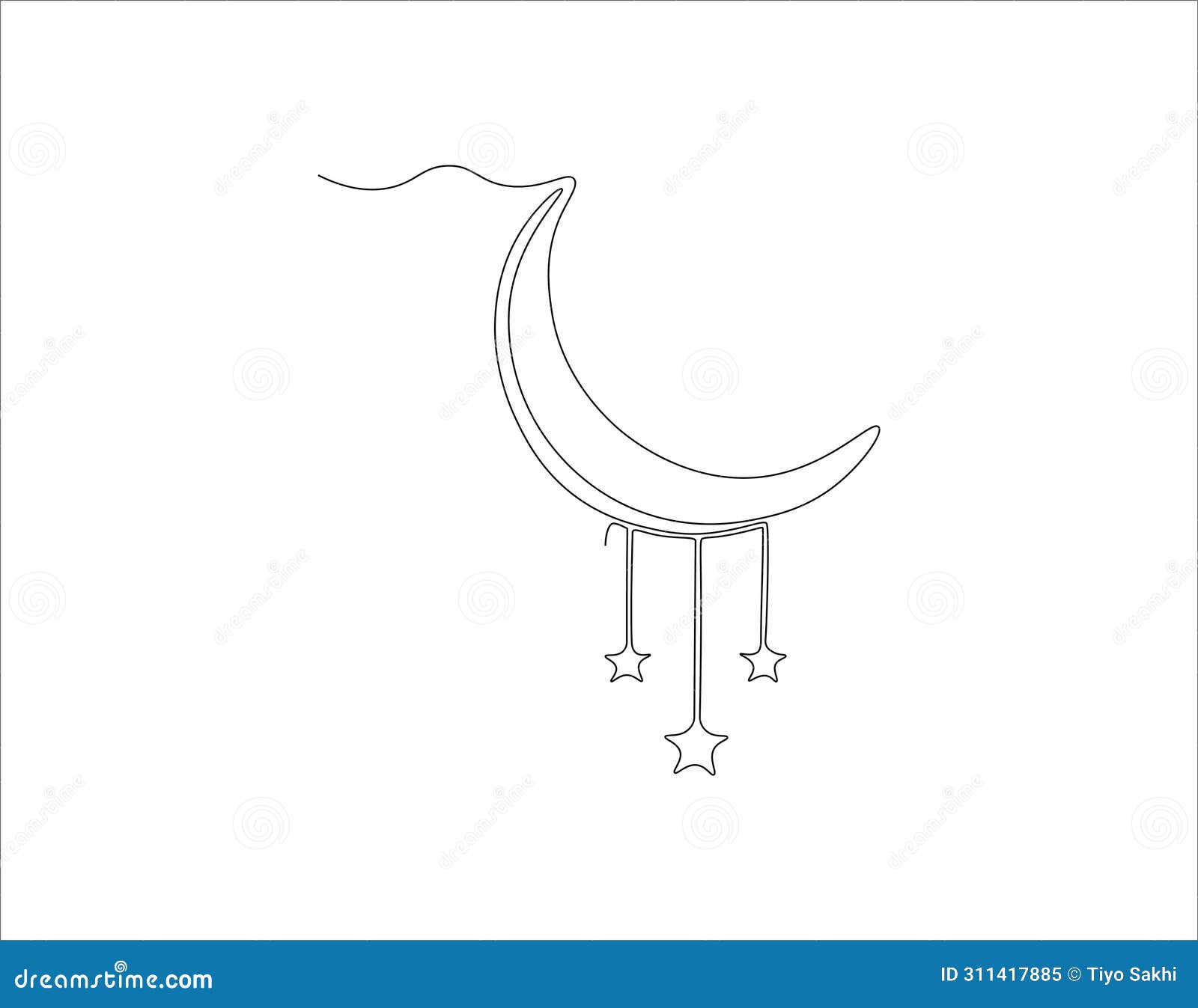 Continuous Line Drawing of Crescent Moon for Ramadhan Element. One Line ...