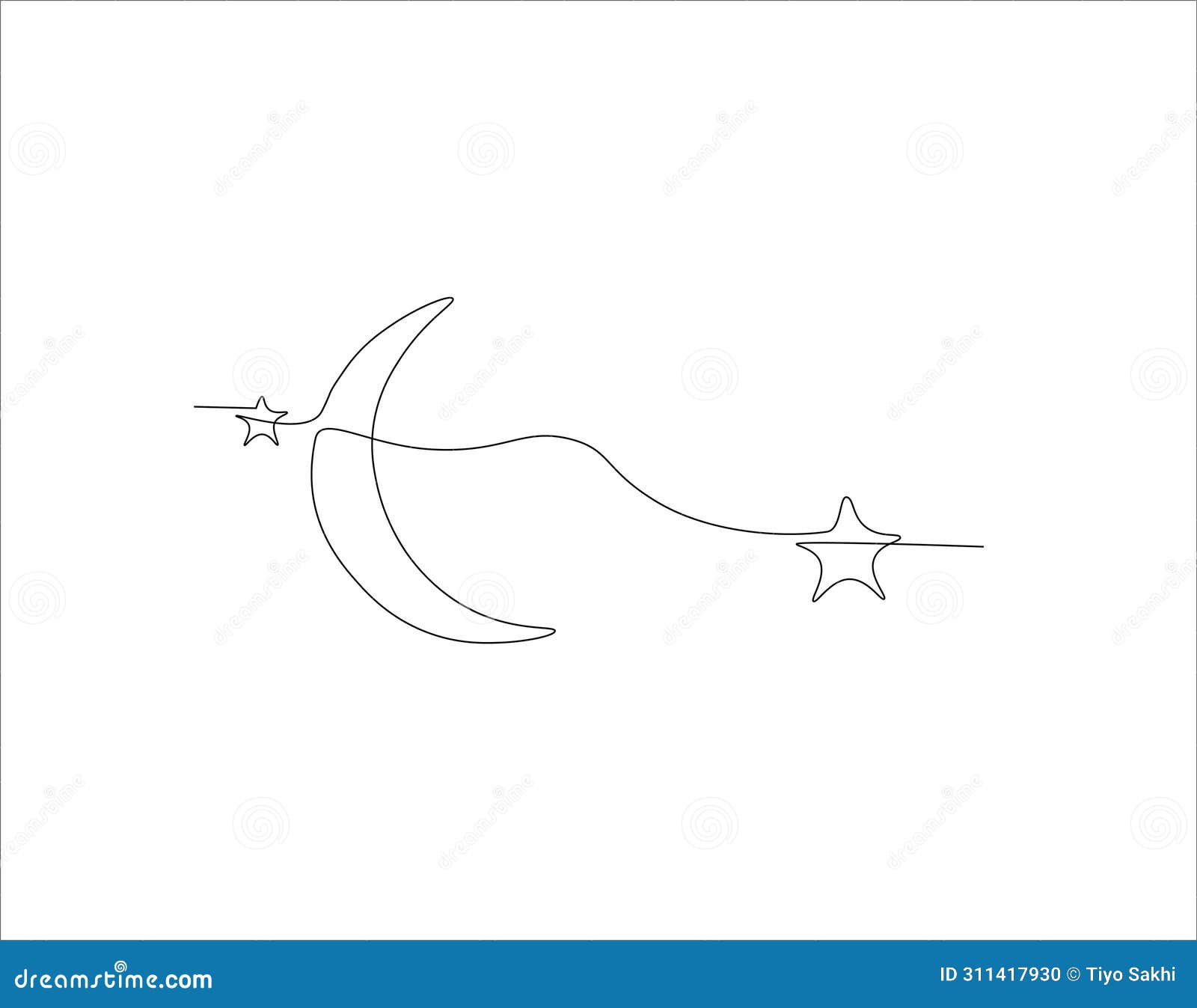 Continuous Line Drawing of Crescent Moon for Ramadhan Element. One Line ...