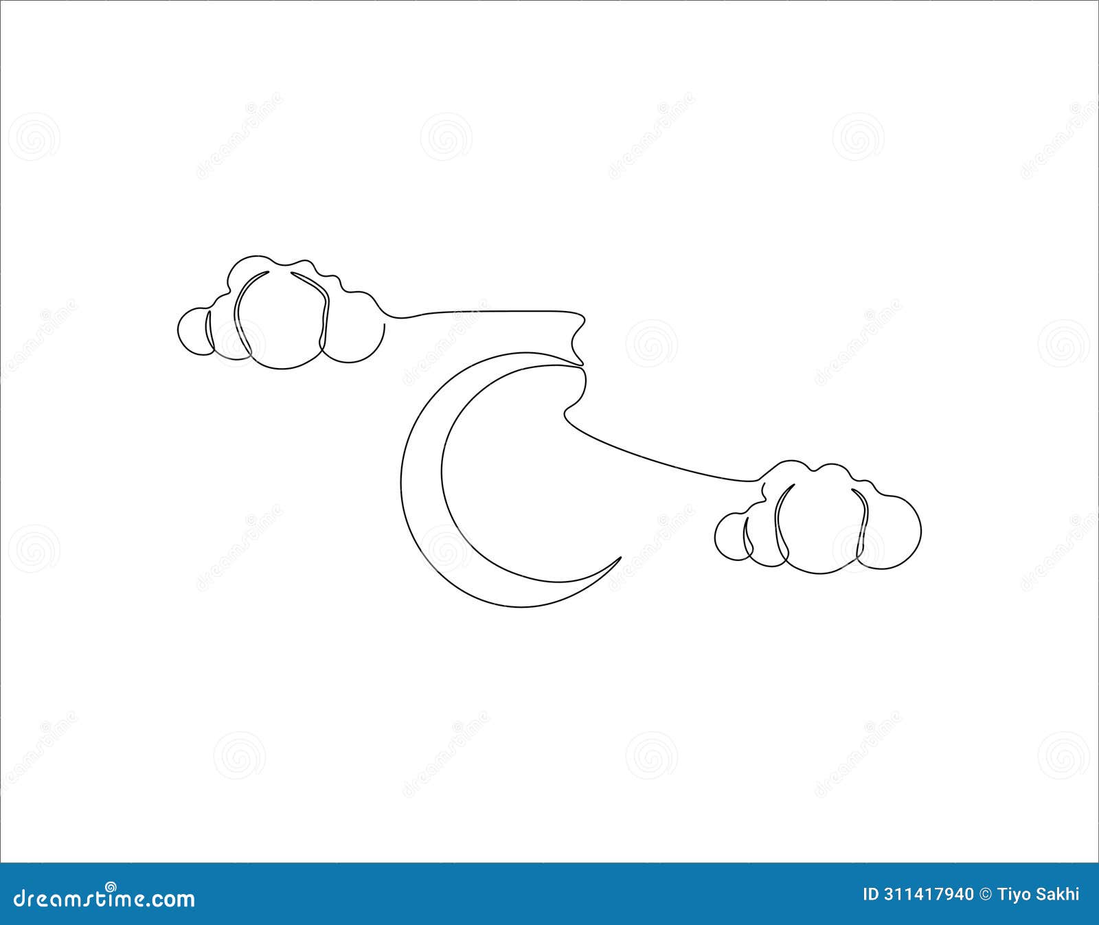 Continuous Line Drawing of Crescent Moon for Ramadhan Element. One Line ...