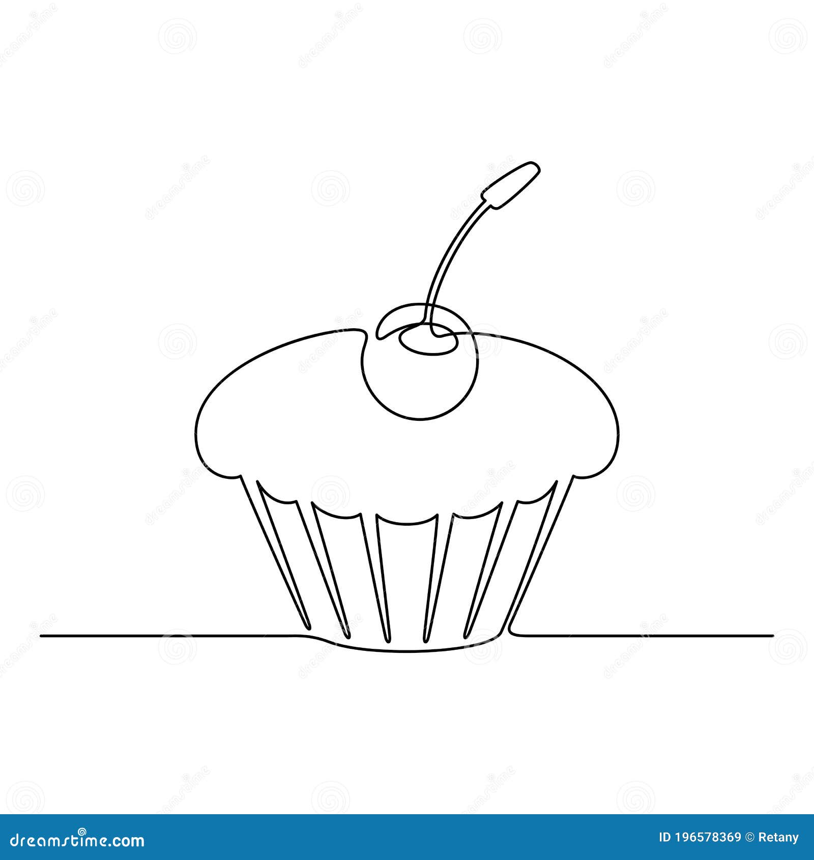 Continuous Line Drawing. Cupcake with Cherry Stock Vector ...