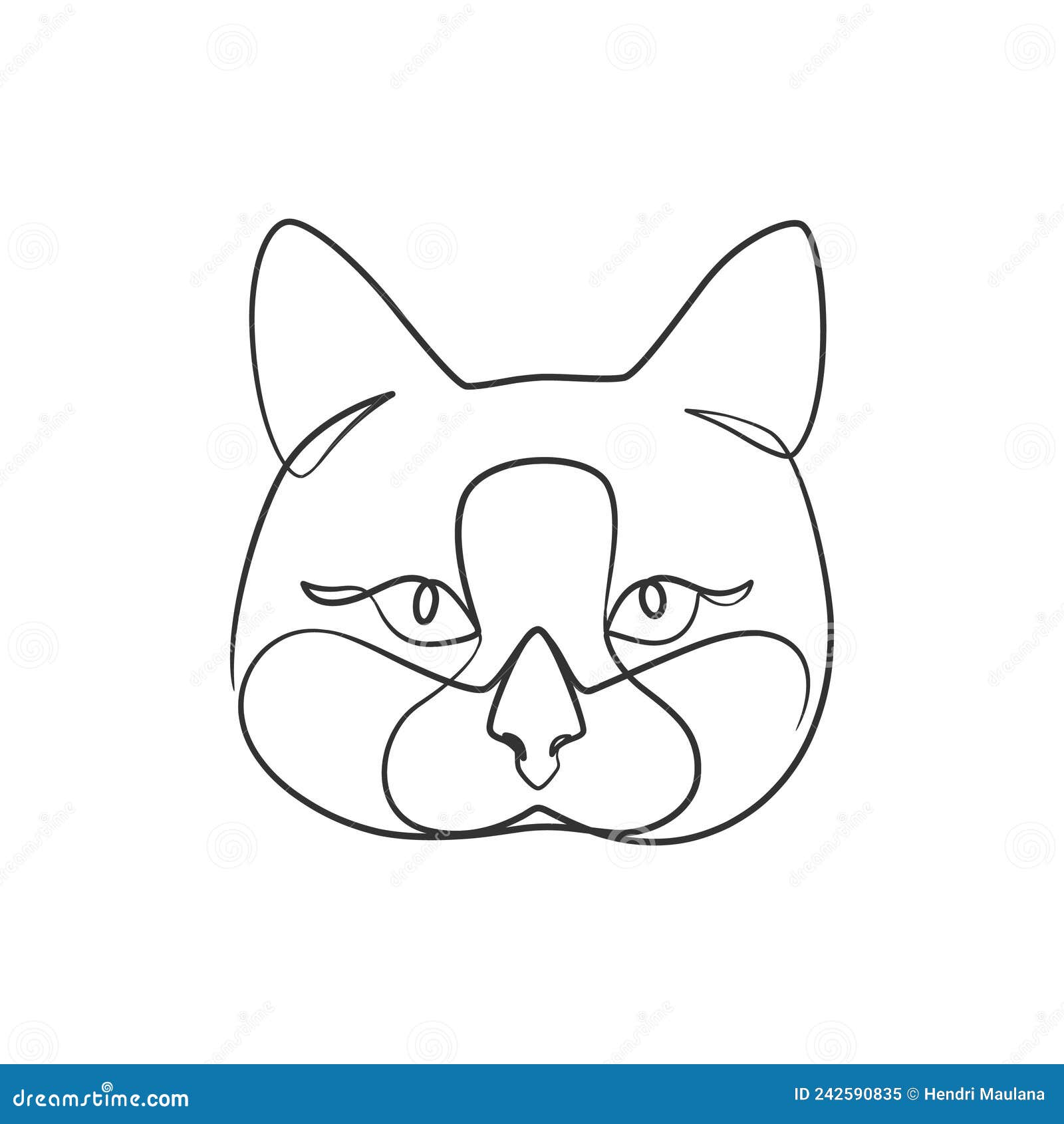 Continuous Line Drawing of Cute Cat Head Stock Vector - Illustration of ...