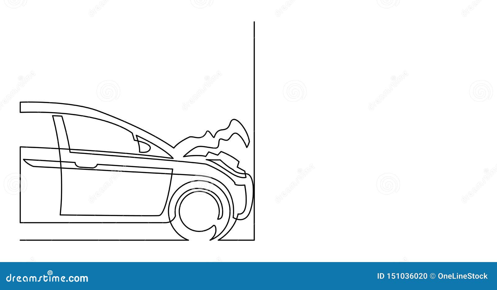 Continuous Line Drawing of Damaged Car Smashed into Wall Stock Vector ...
