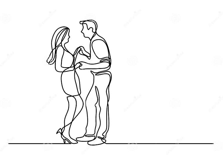 Continuous Line Drawing Of Dancing Couple Stock Vector Illustration