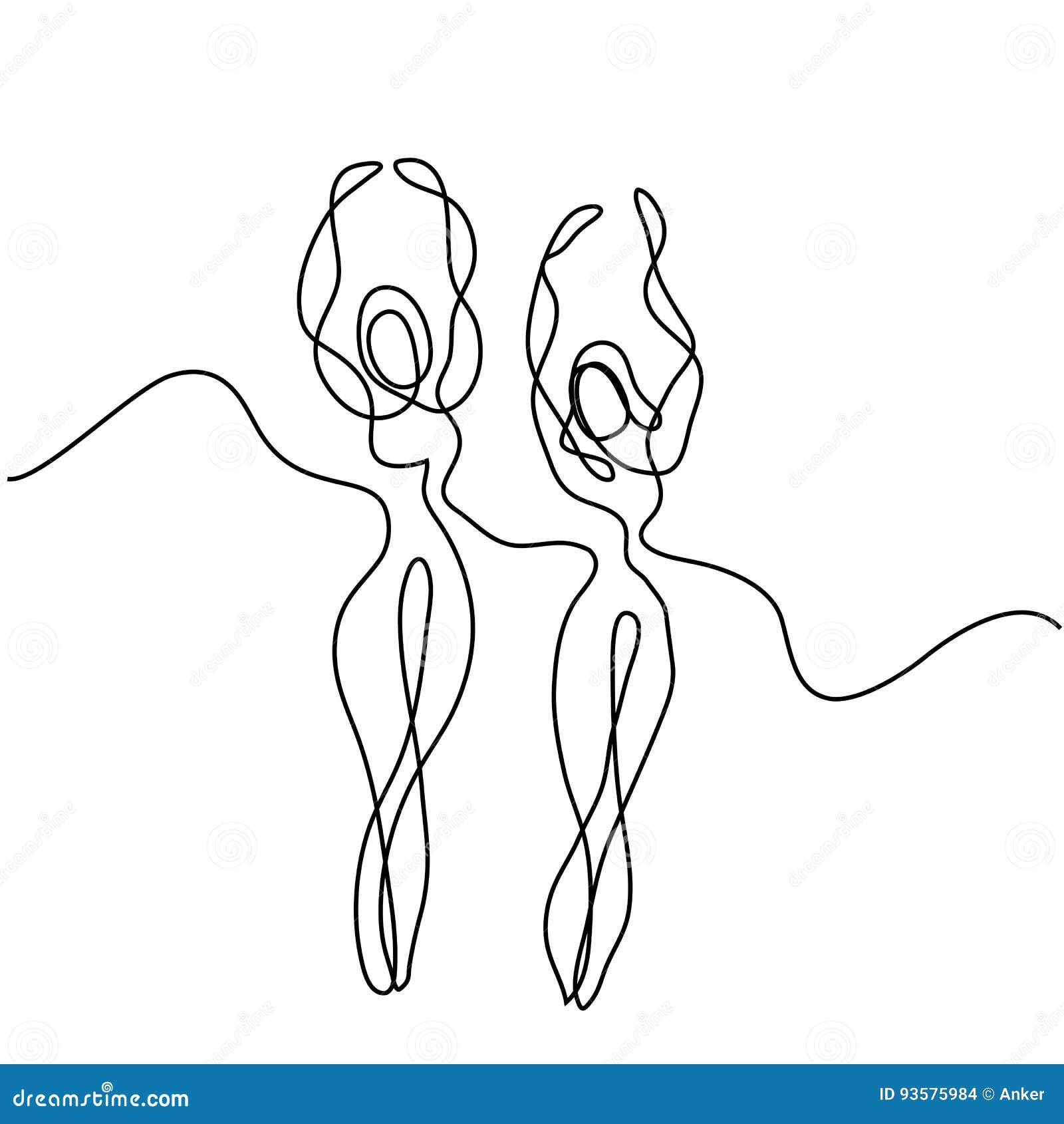 Continuous Line Drawing of Dancing Women Stock Vector - Illustration of ...