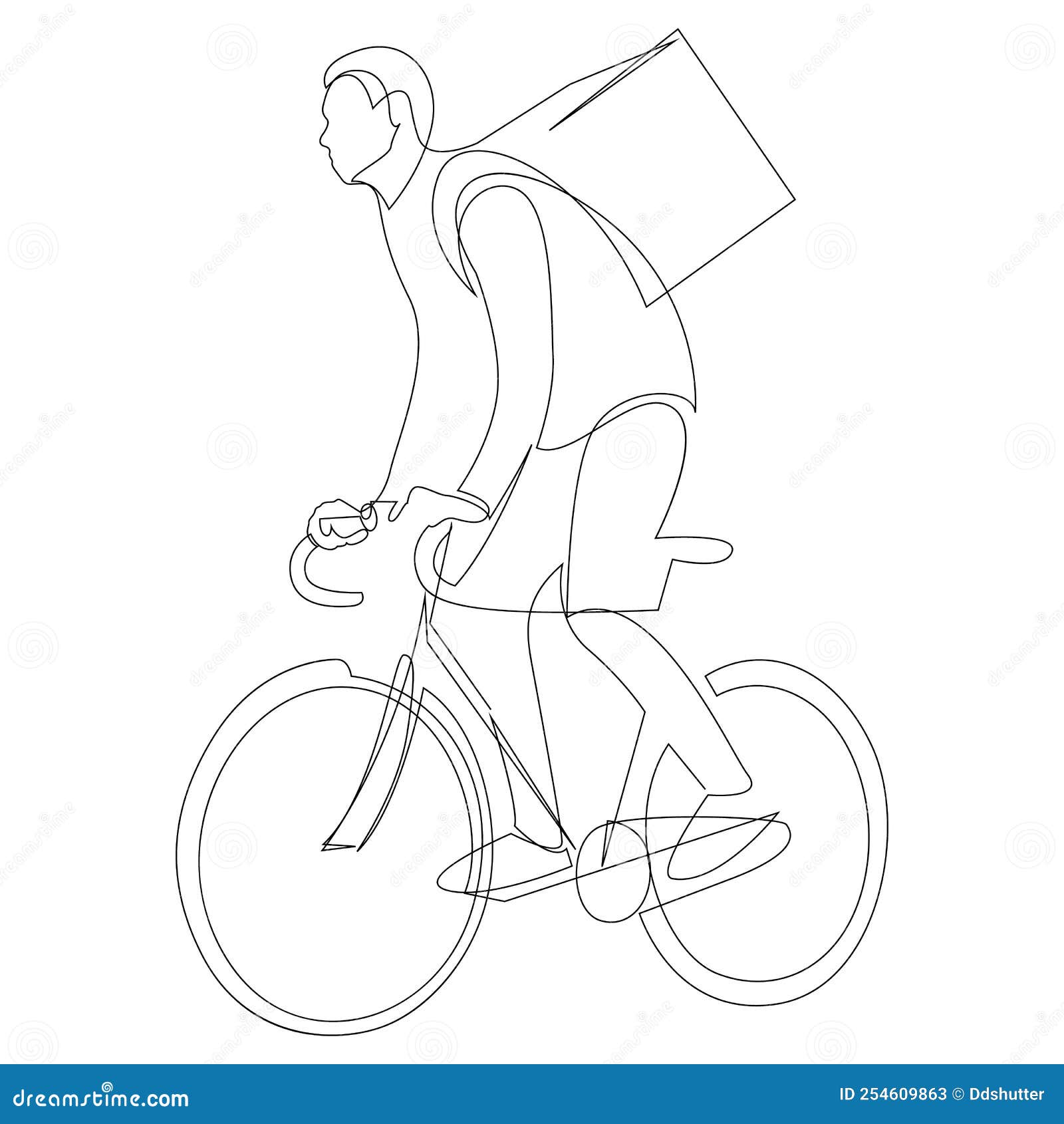 Continuous Line Drawing of Delivery Man on the Bike. Vector ...