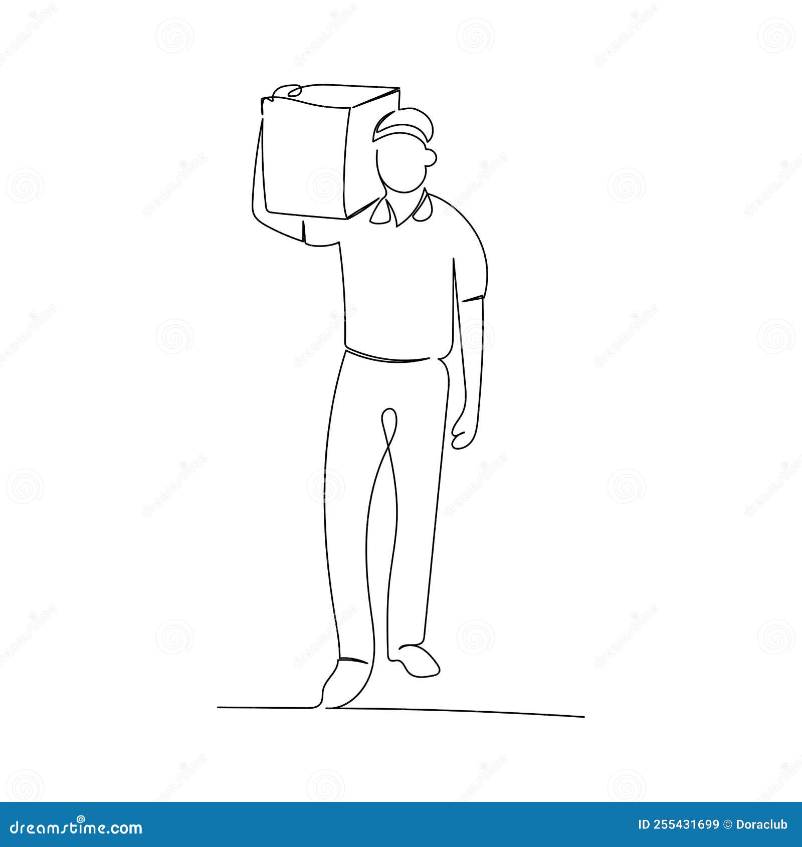 Continuous Line Drawing of a Delivery Man. Stock Vector - Illustration ...