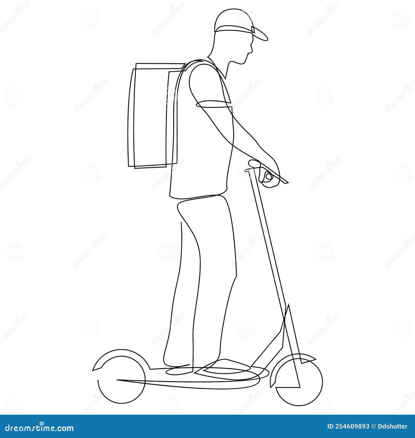 Continuous Line Drawing of Delivery Man Riding Scooter. One Line Art ...