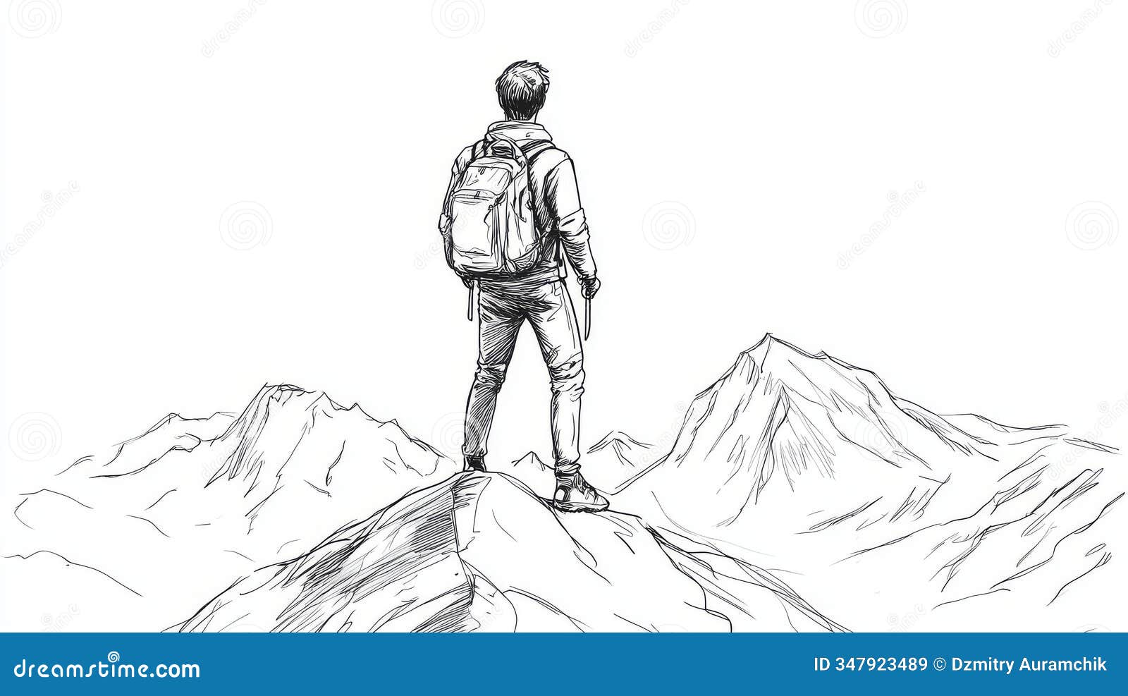 Continuous Line Drawing Depicting a Climber at the Summit Stock Image ...