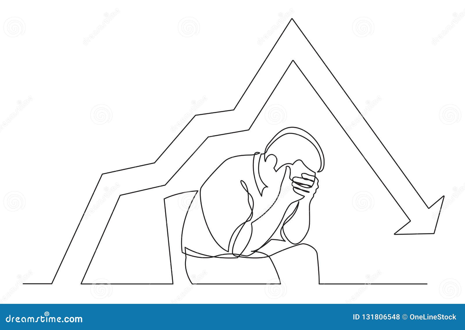 Continuous Line Drawing of Depressed Man Sitting on Chair with ...