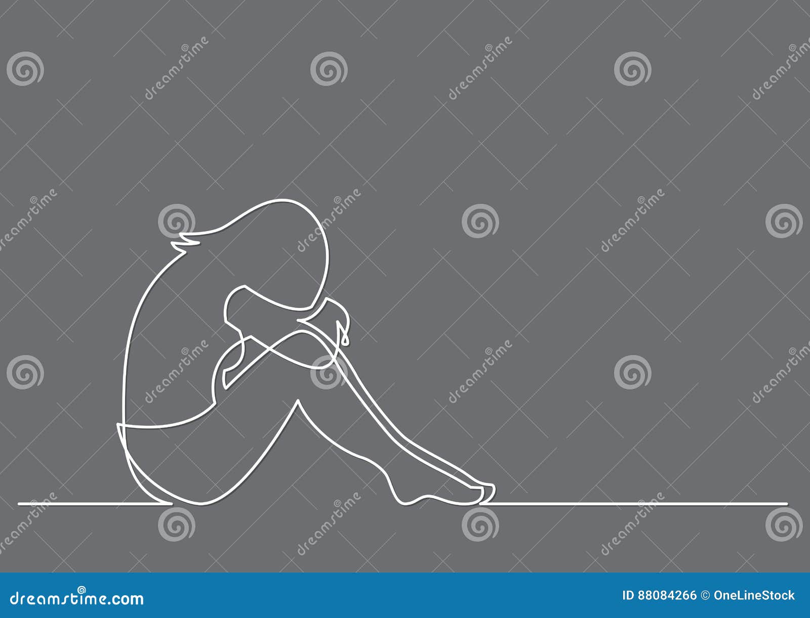 Continuous Line Drawing of Depressed Woman Sitting Stock Vector ...
