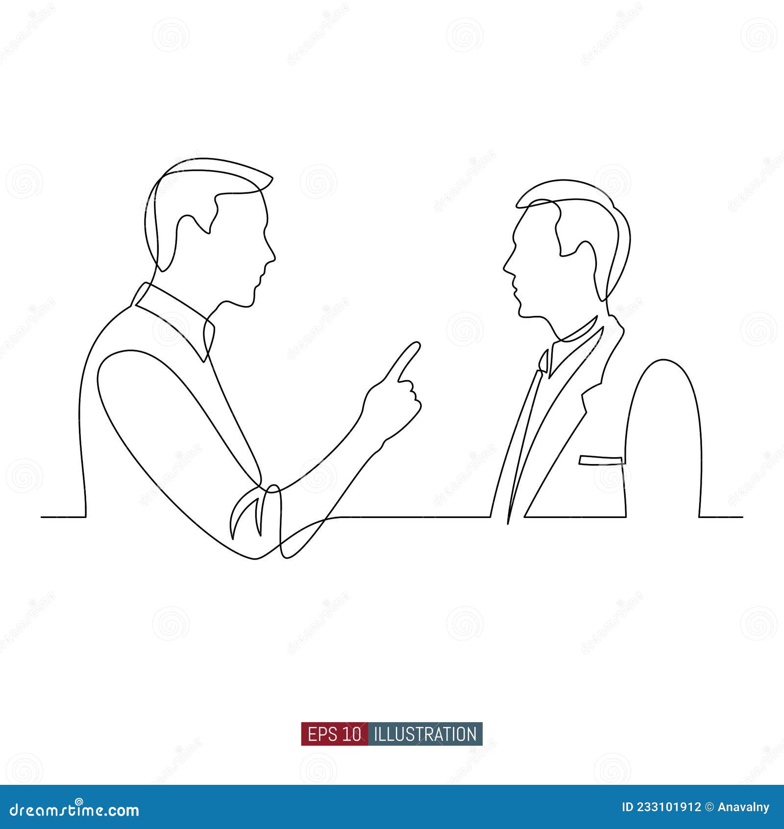 Continuous Line Drawing of Dialogue of Two Men. the Boss and the ...