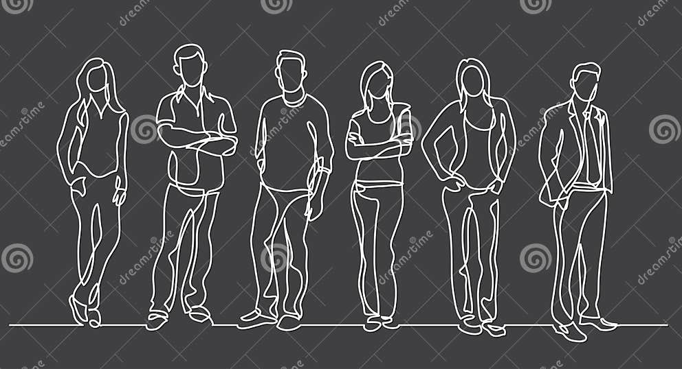 Continuous Line Drawing of Diverse Group of Standing People Stock ...