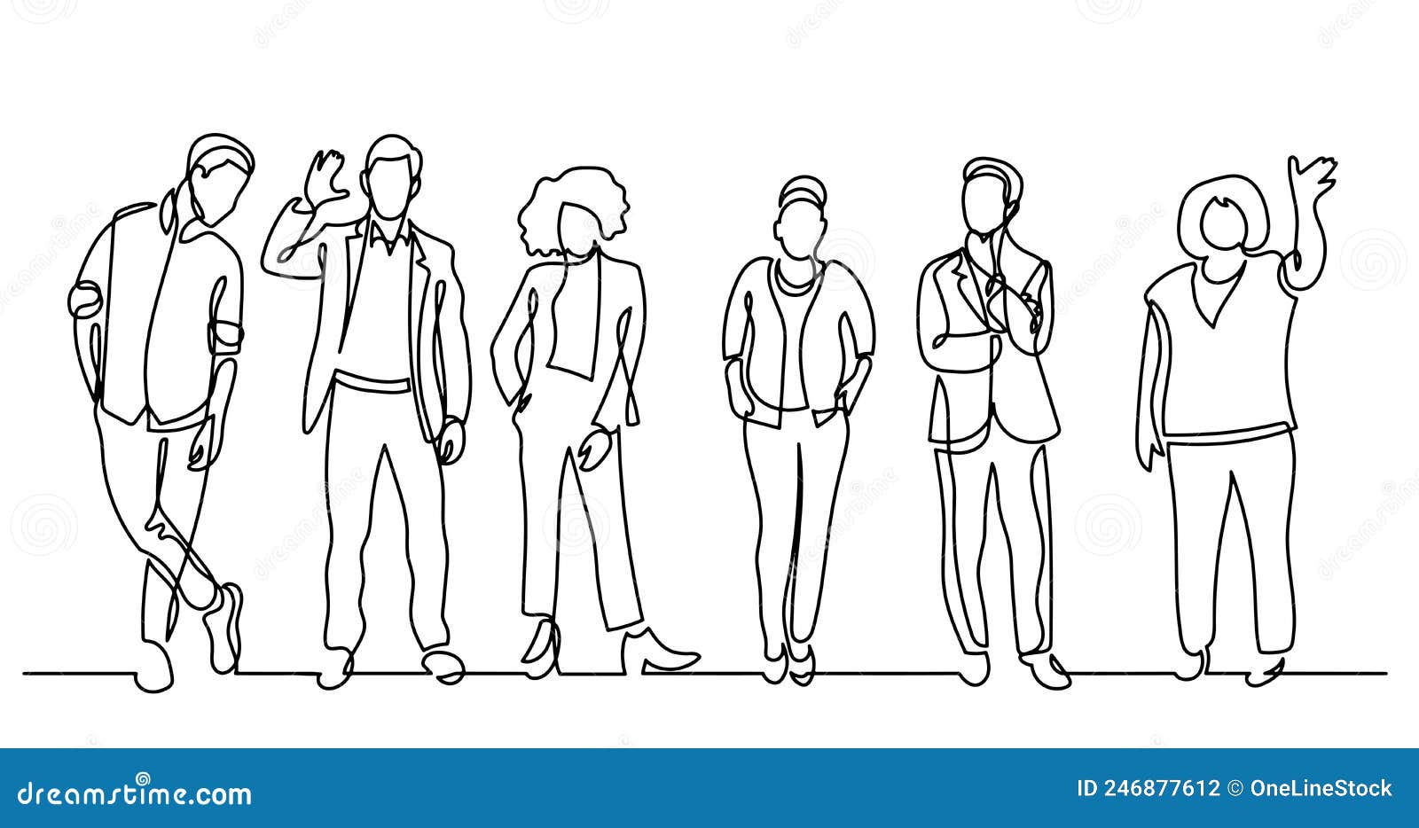Continuous Line Drawing of Diverse Group of Standing People Stock ...