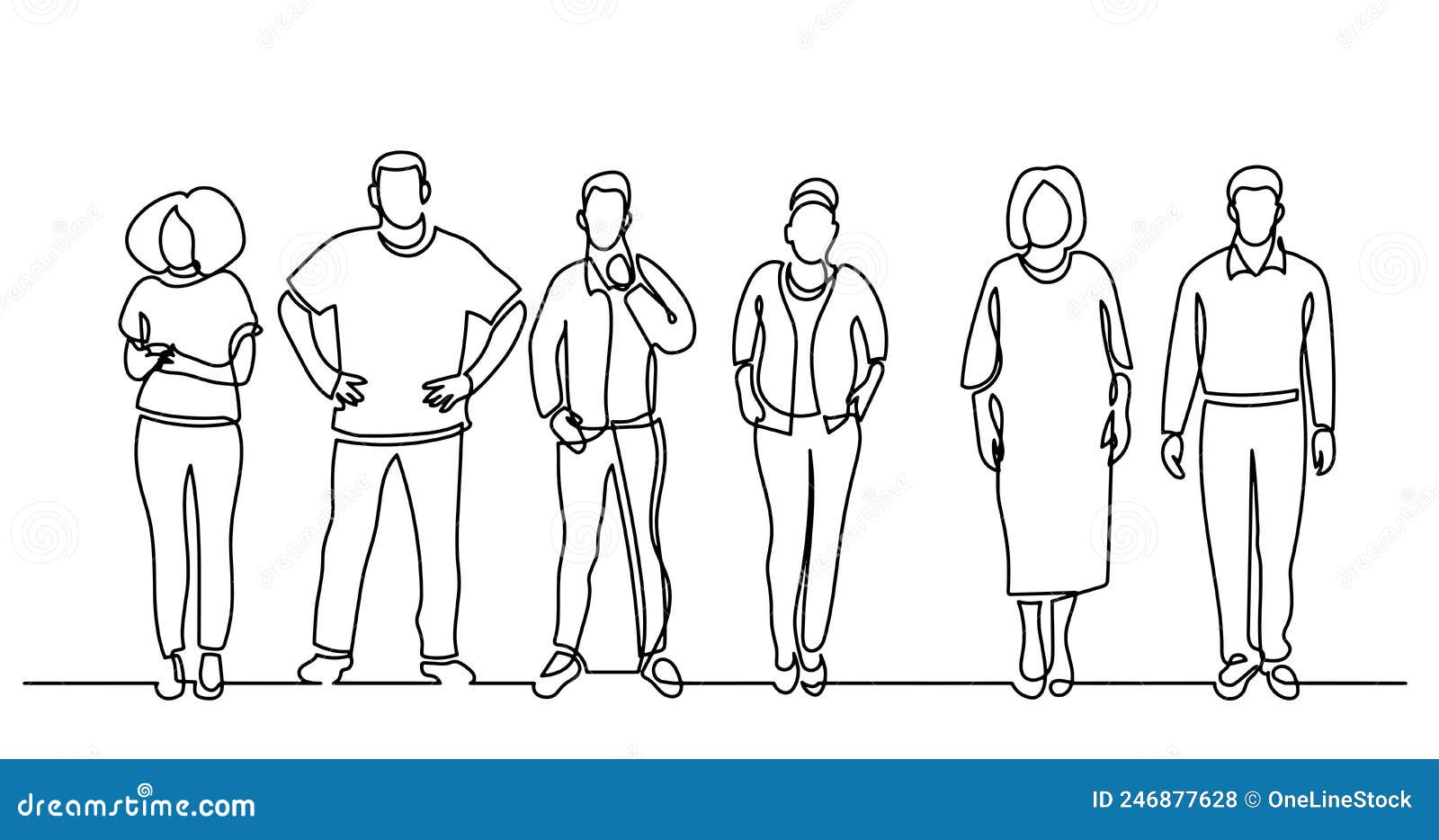 Continuous Line Drawing of Diverse Group of Standing People Stock ...