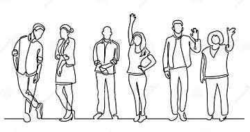 Continuous Line Drawing of Diverse Group of Standing People Stock ...