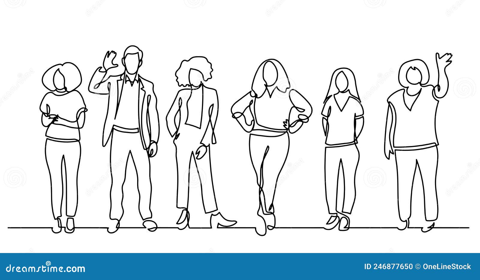 Continuous Line Drawing of Diverse Group of Standing People Stock ...