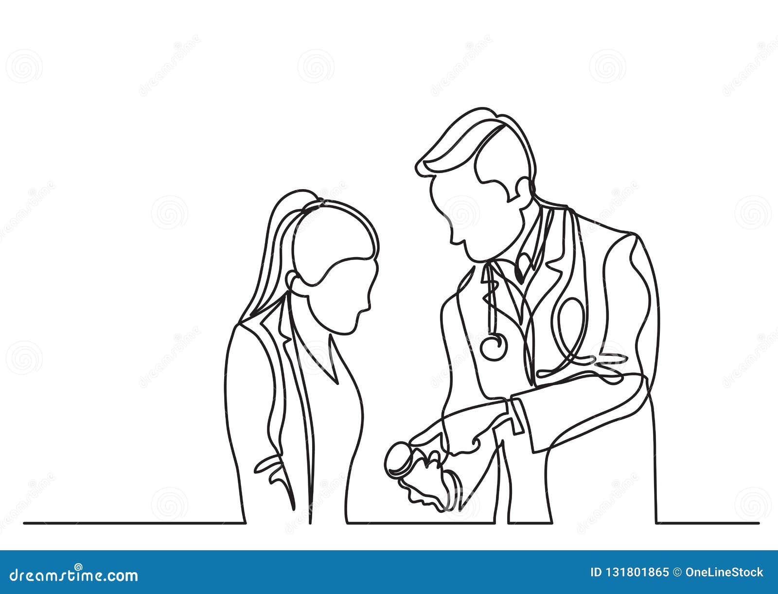 Continuous Line Drawing of Doctor and Patient Talking about Medication ...