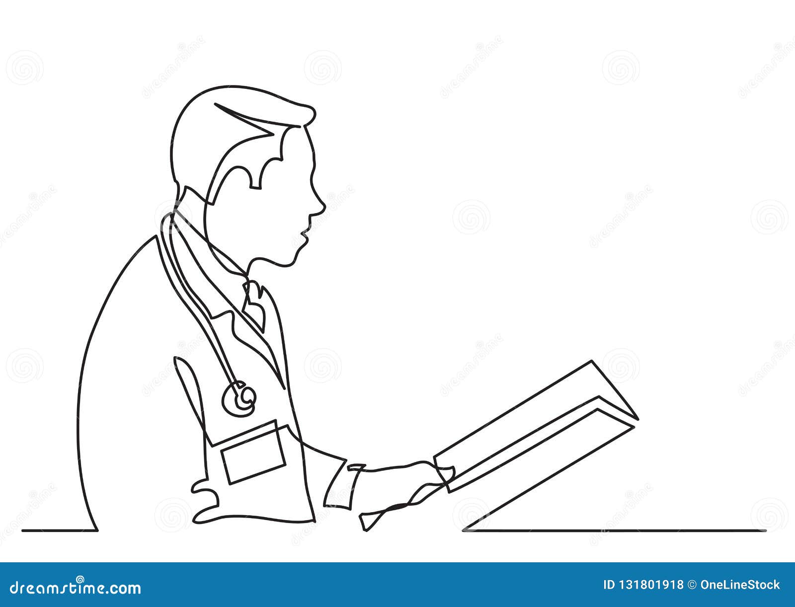 Continuous Line Drawing of Doctor Reading Papers Stock Vector ...