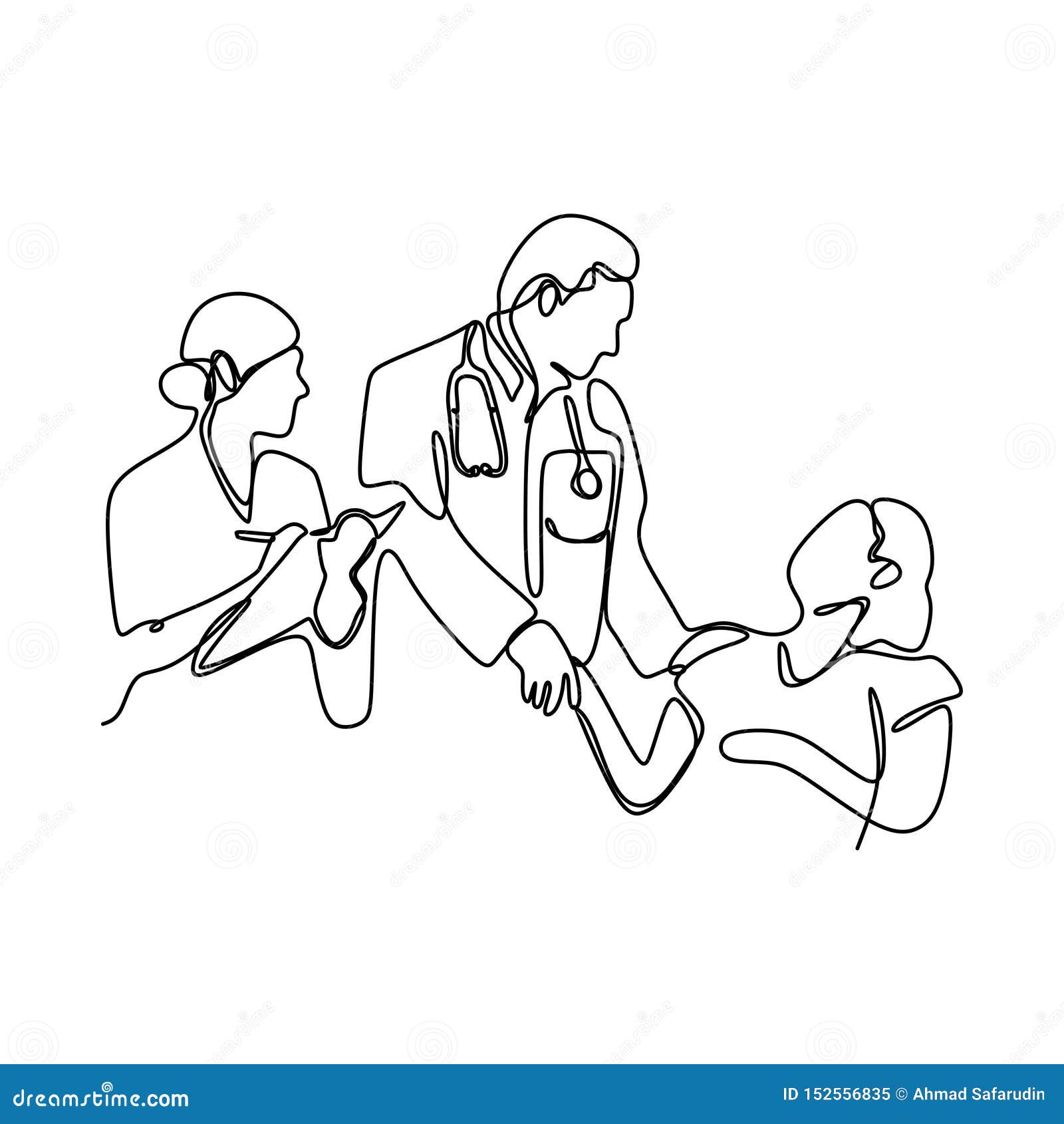 Continuous Line Drawing of Doctor Talking with Patient Lying in Bed ...