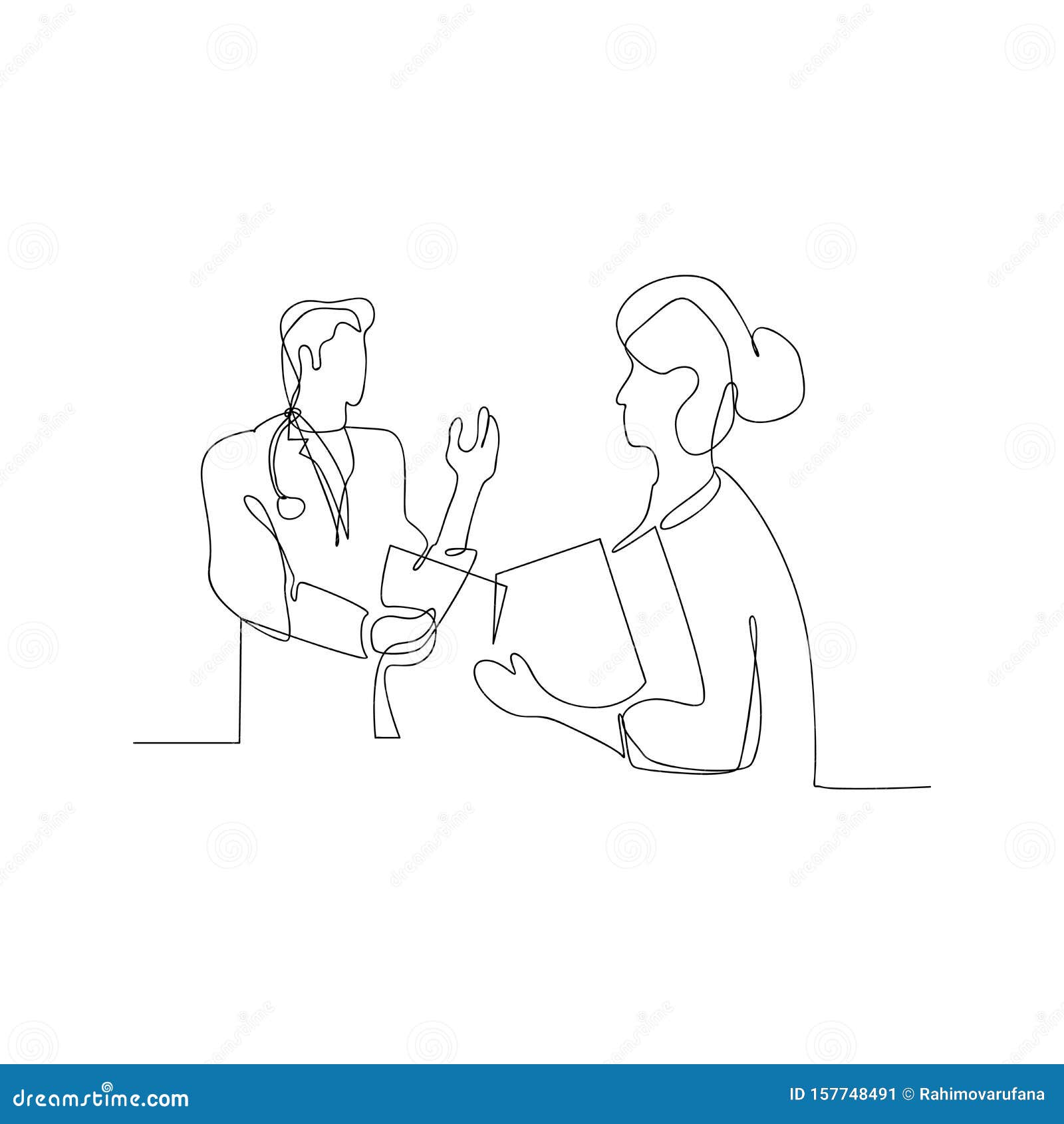 Continuous Line Drawing of Doctors Talking. Isolated Sketch Drawing of ...