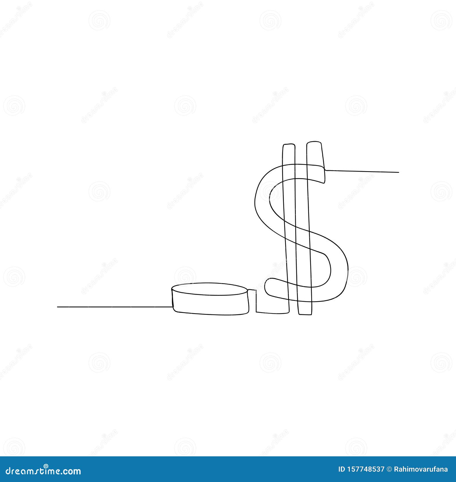 Continuous Line Drawing of Dollar. Isolated Sketch Drawing of Dollar ...