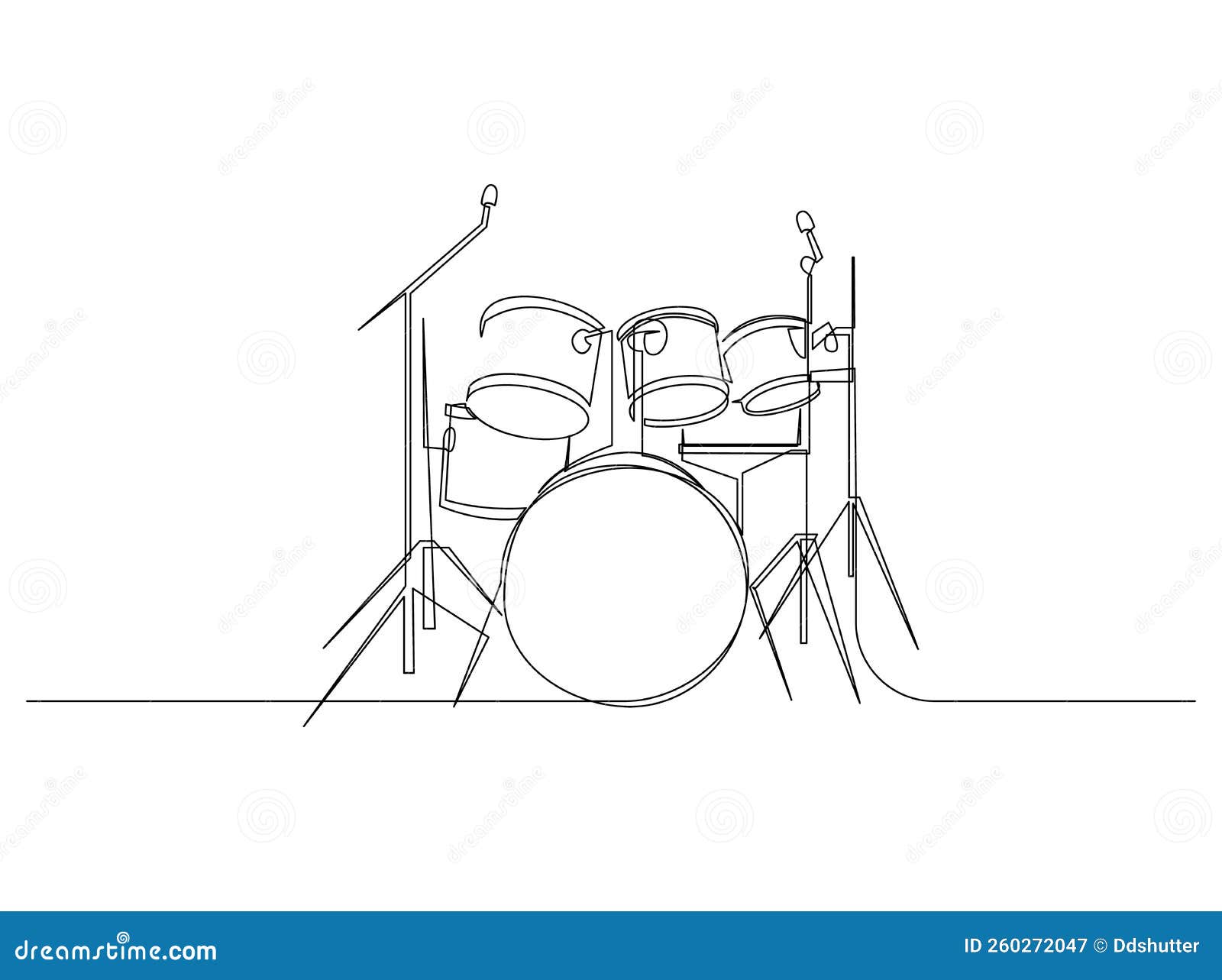 Continuous Line Drawing of Drum Instrument. Drum Set Minimalist Line ...