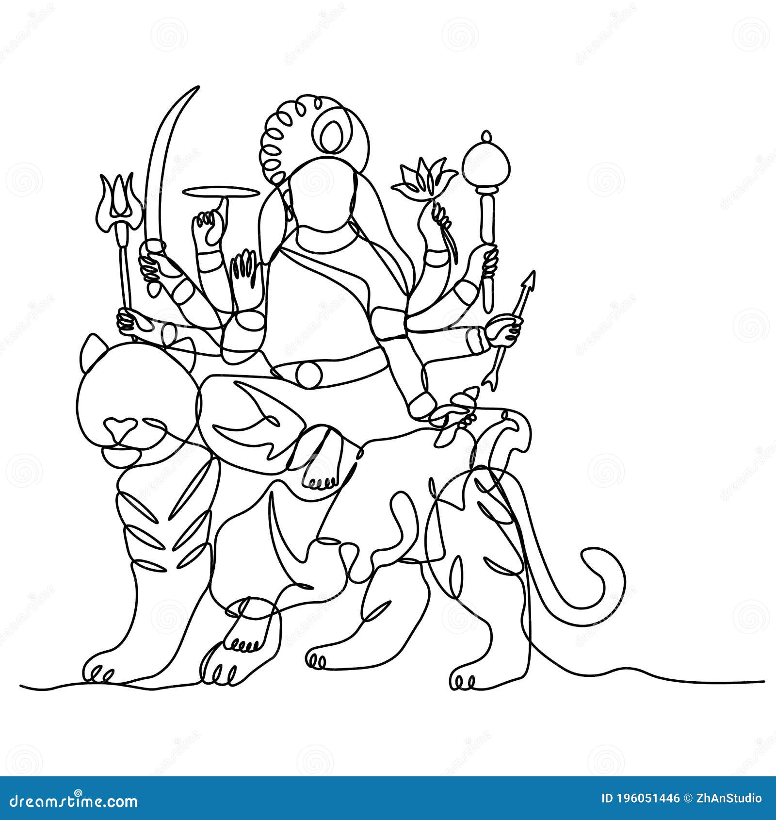 Continuous Line Drawing. Durga. Silhouette. God Stock Vector ...