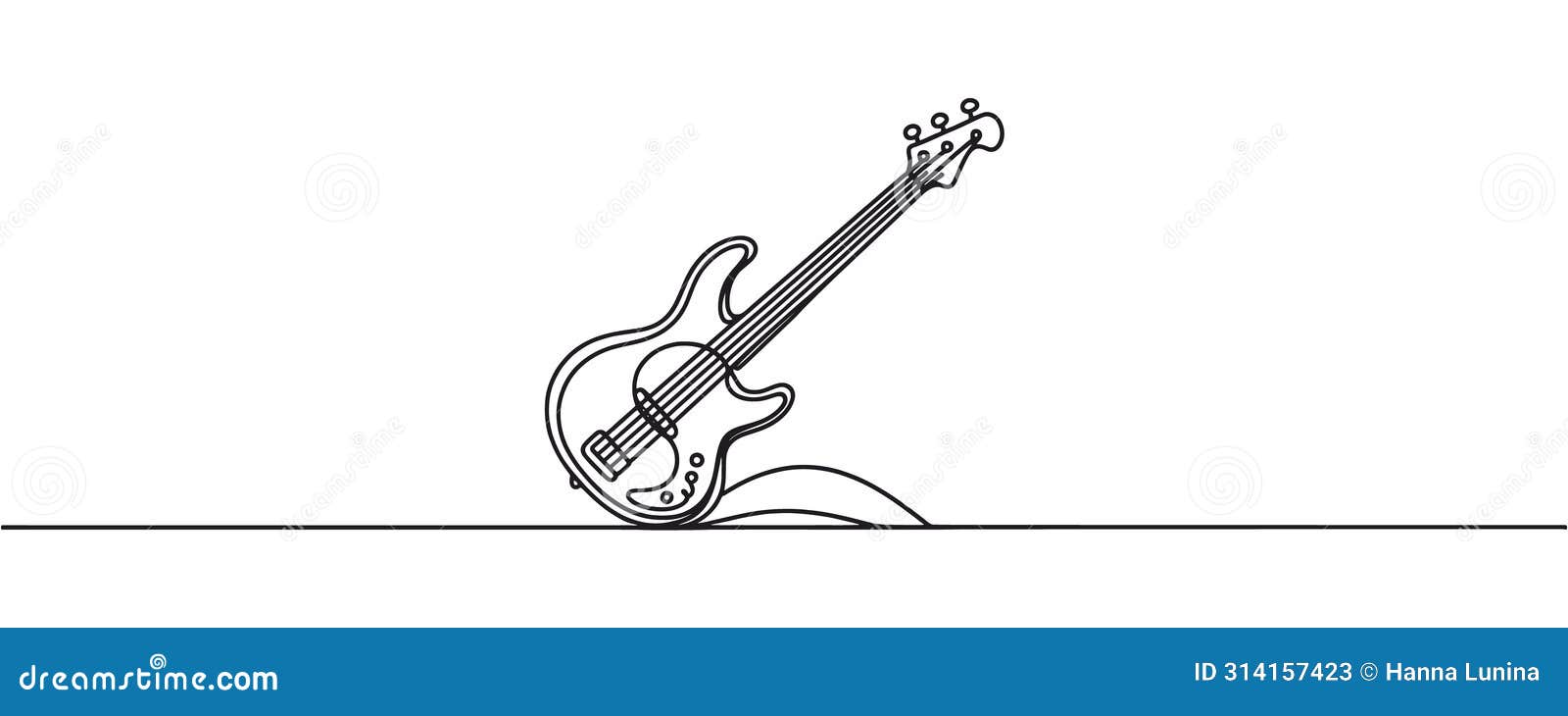Continuous Line Drawing of Electric Guitar, Bass Guitar, Vector ...