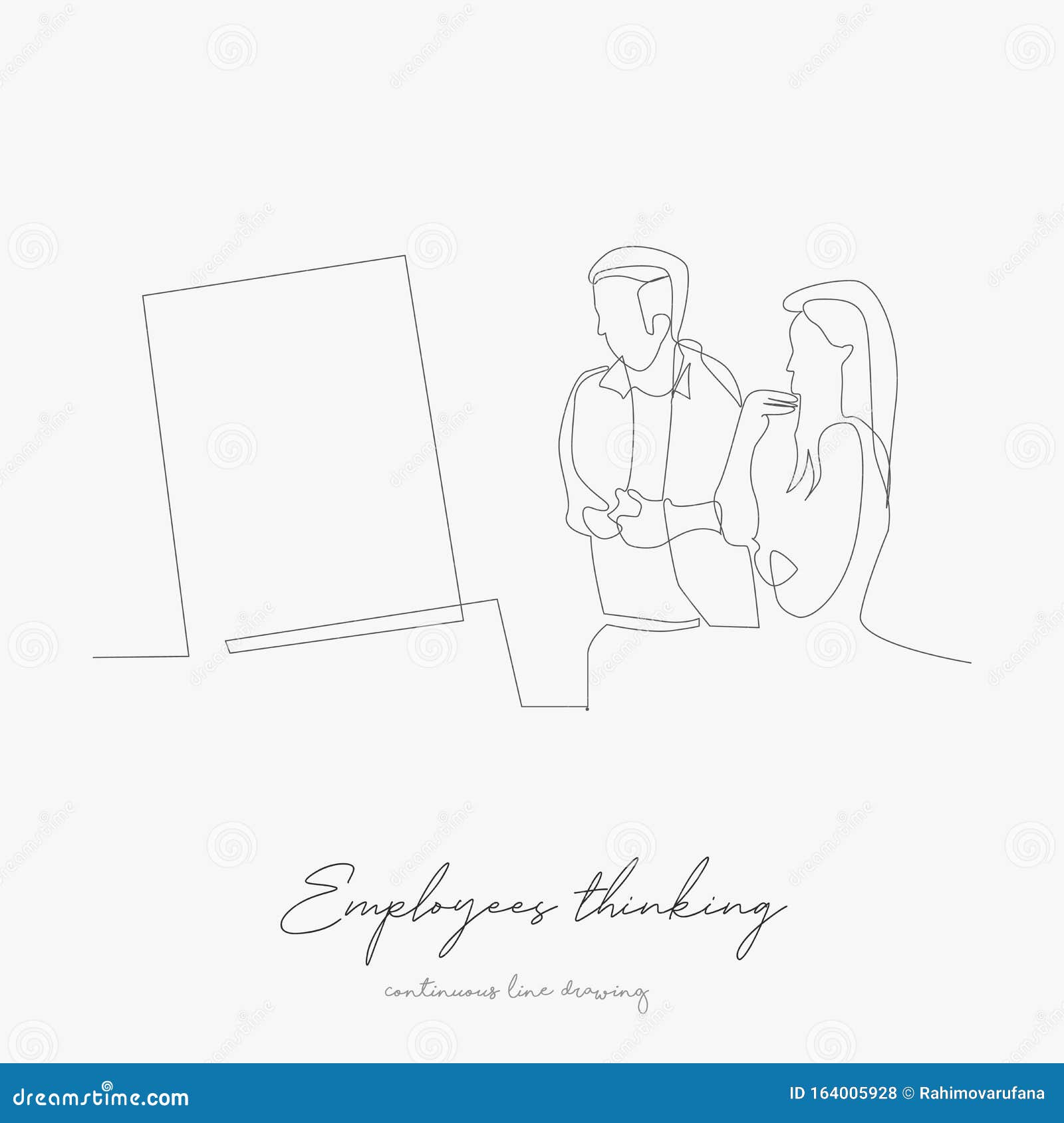 Continuous Line Drawing. Employees Thinking Watching at Whiteboard ...