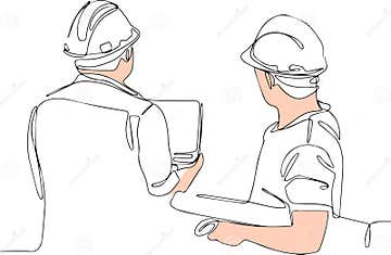 Continuous Line Drawing of Engineer and Architect Stock Vector ...