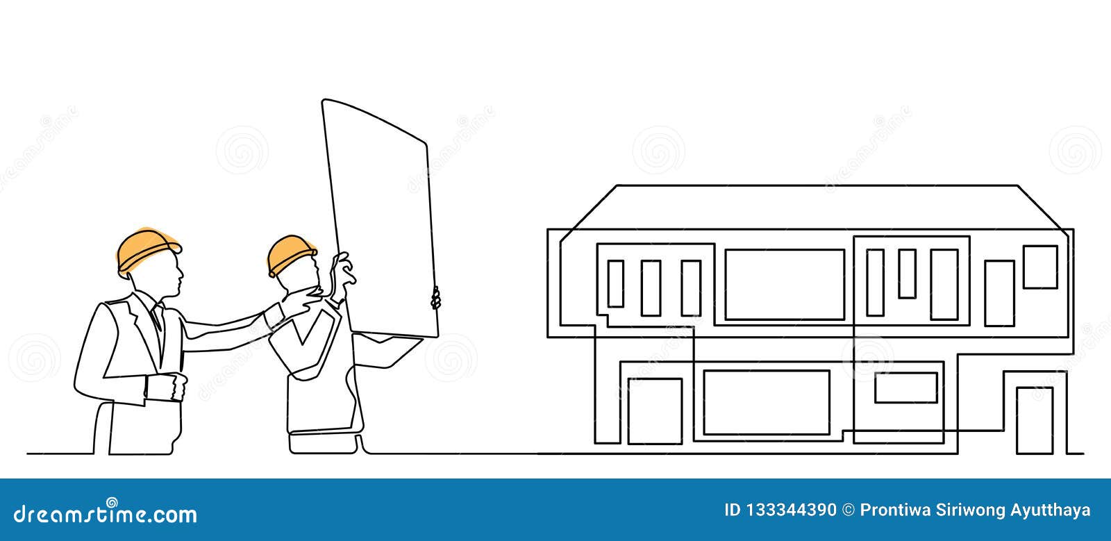 Continuous Line Drawing Engineer Building Construction Supervision ...