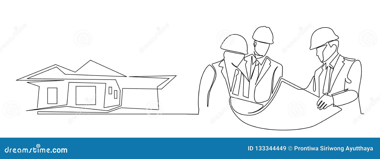 Continuous Line Drawing Engineer Building Construction Supervision ...