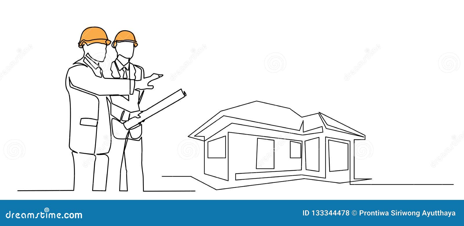 Continuous Line Drawing Engineer Building Construction Supervision ...