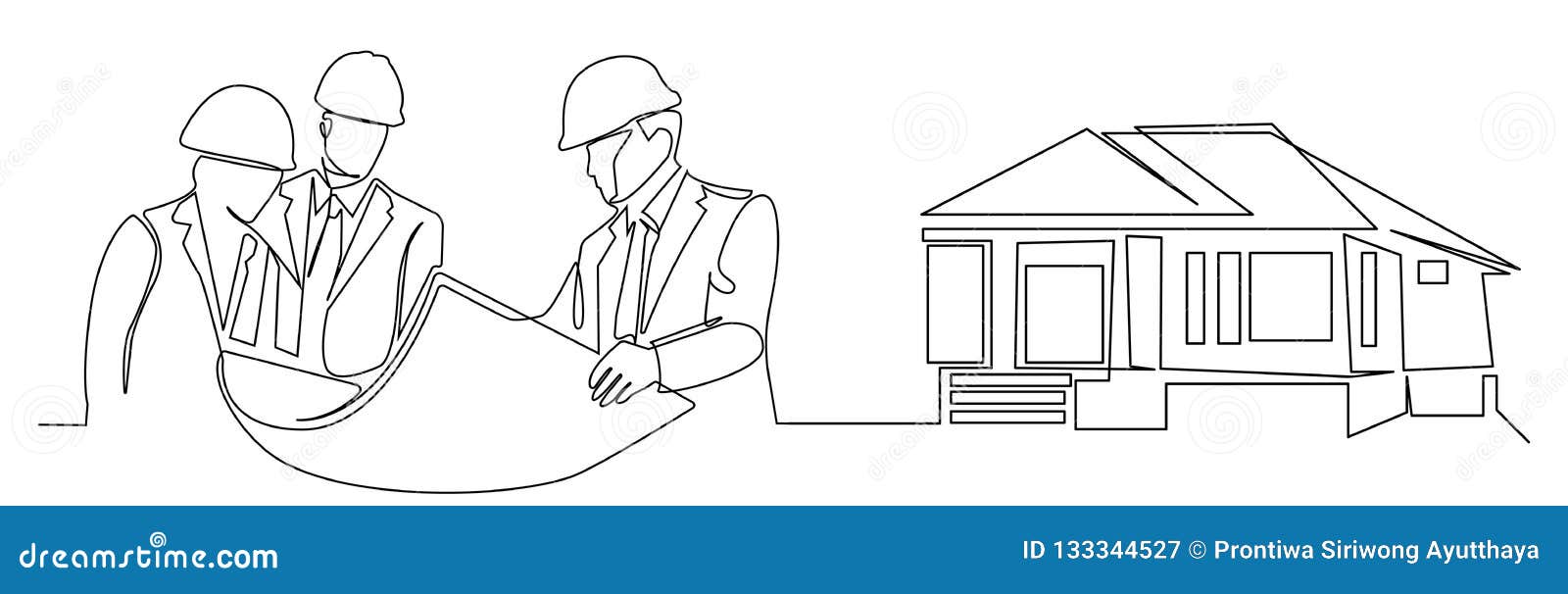 Continuous Line Drawing Engineer Building Construction Supervision ...