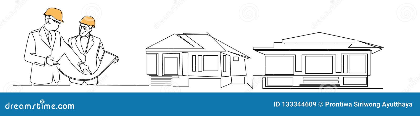 Continuous Line Drawing Engineer Building Construction Supervision ...