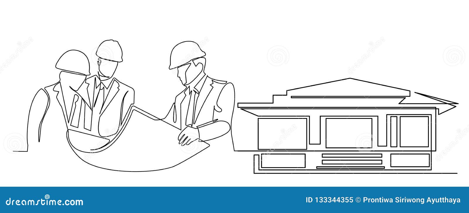 Continuous Line Drawing Engineer Building Construction Supervision ...