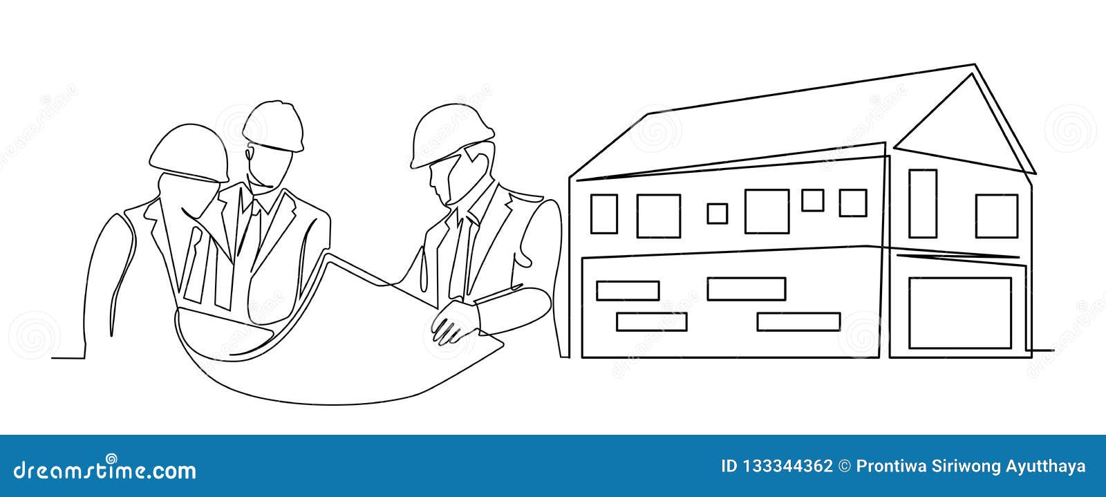 Continuous Line Drawing Engineer Building Construction Supervision ...