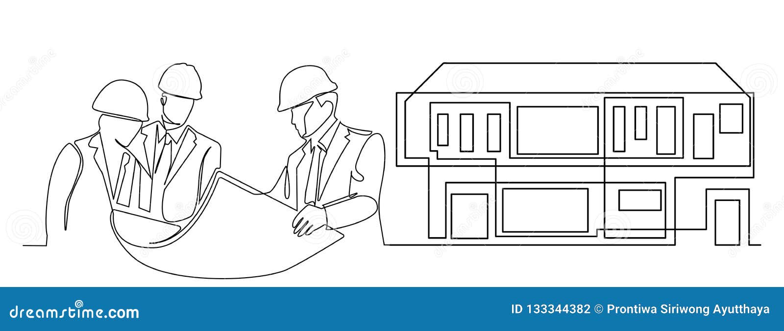 Continuous Line Drawing Engineer Building Construction Supervision ...