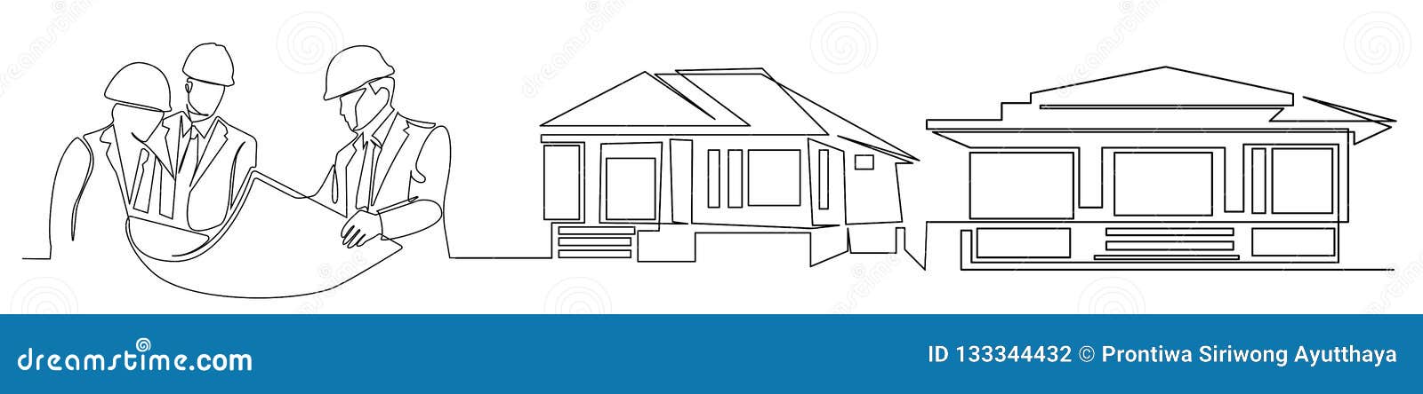 Continuous Line Drawing Engineer Building Construction Supervision ...