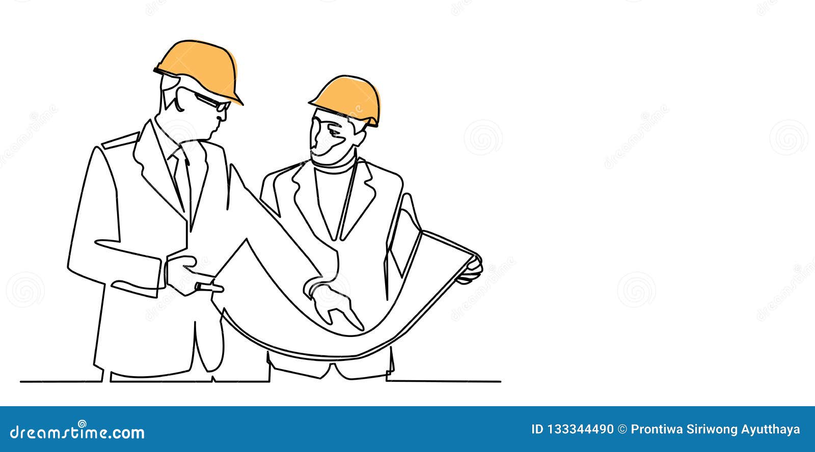 Continuous Line Drawing Engineer Building Construction Supervision ...