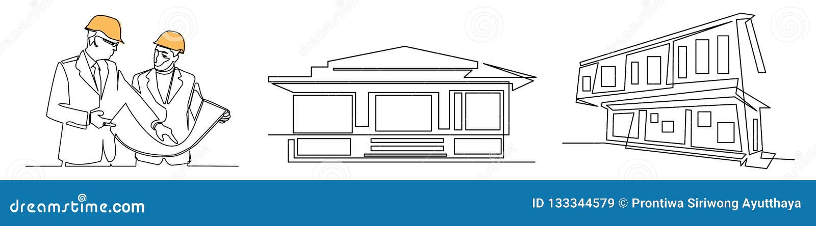 Continuous Line Drawing Engineer Building Construction Supervision ...