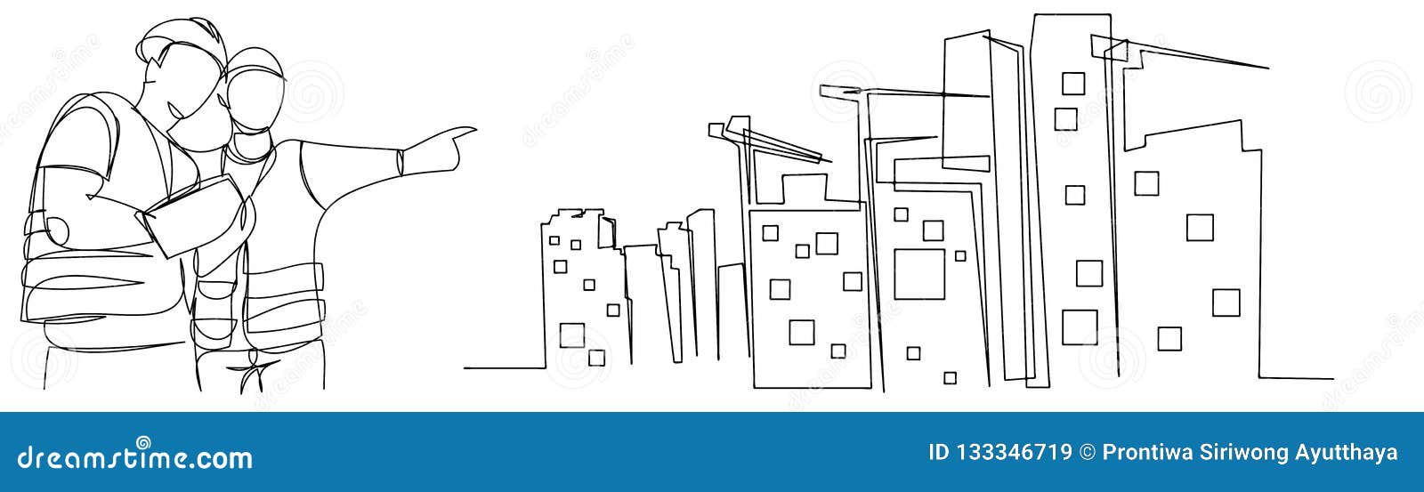 Continuous Line Drawing Engineer Building Construction Supervision ...