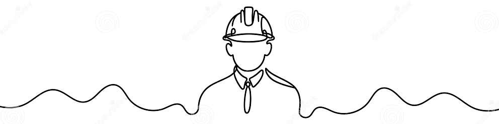 Continuous Line Drawing of Engineer Wearing Helmet and Shirt Stock ...