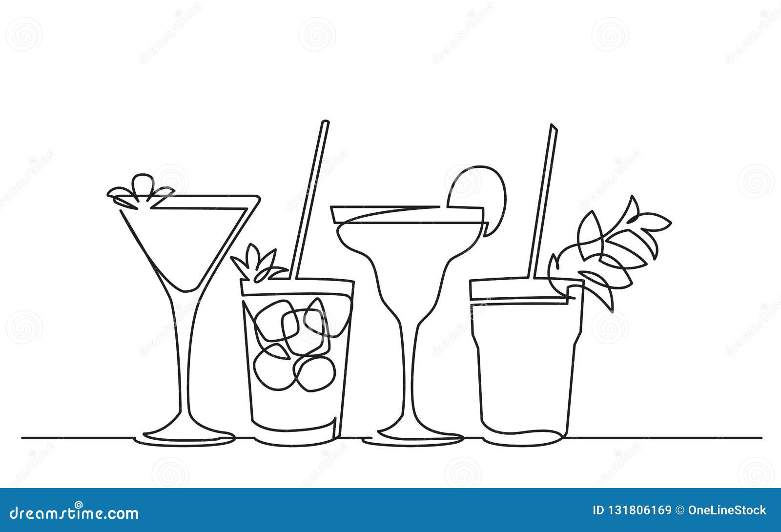 Continuous Line Drawing Of Exotic Cocktail Drinks Stock Illustration Illustration Of Isolated